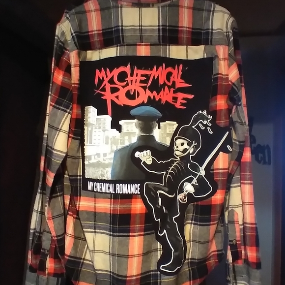 Handmade | Tops | Upcycled Flannel Shirt W Custom My Chemical Romance ...